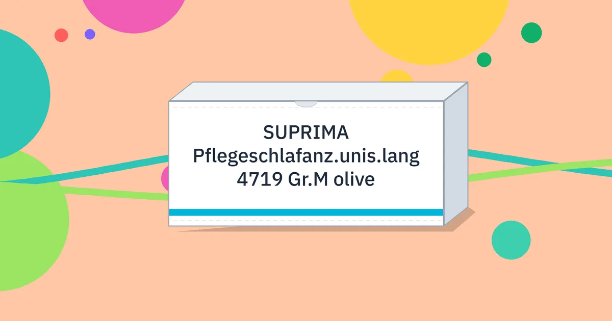 Symbolbild: Packung mit der Aufschrift SUPRIMA Pflegeschlafanz.unis.lang 4719 Gr.M olive (PZN 17314518) – Verfügbarkeit und Bezug in Apotheken in Frankfurt am Main