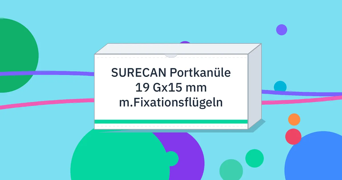 Symbolbild: Packung mit der Aufschrift SURECAN Portkanüle 19 Gx15 mm m.Fixationsflügeln (PZN 01511174) – Verfügbarkeit und Bezug in Apotheken in Frankfurt am Main