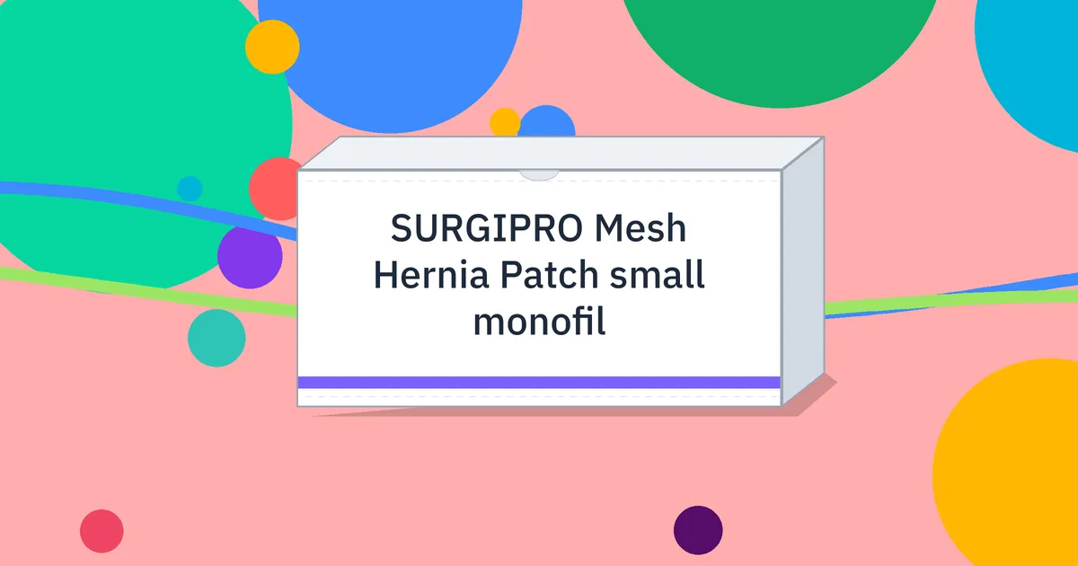 Symbolbild: Packung mit der Aufschrift SURGIPRO Mesh Hernia Patch small monofil (PZN 00504864) – Verfügbarkeit und Bezug in Apotheken in Frankfurt am Main
