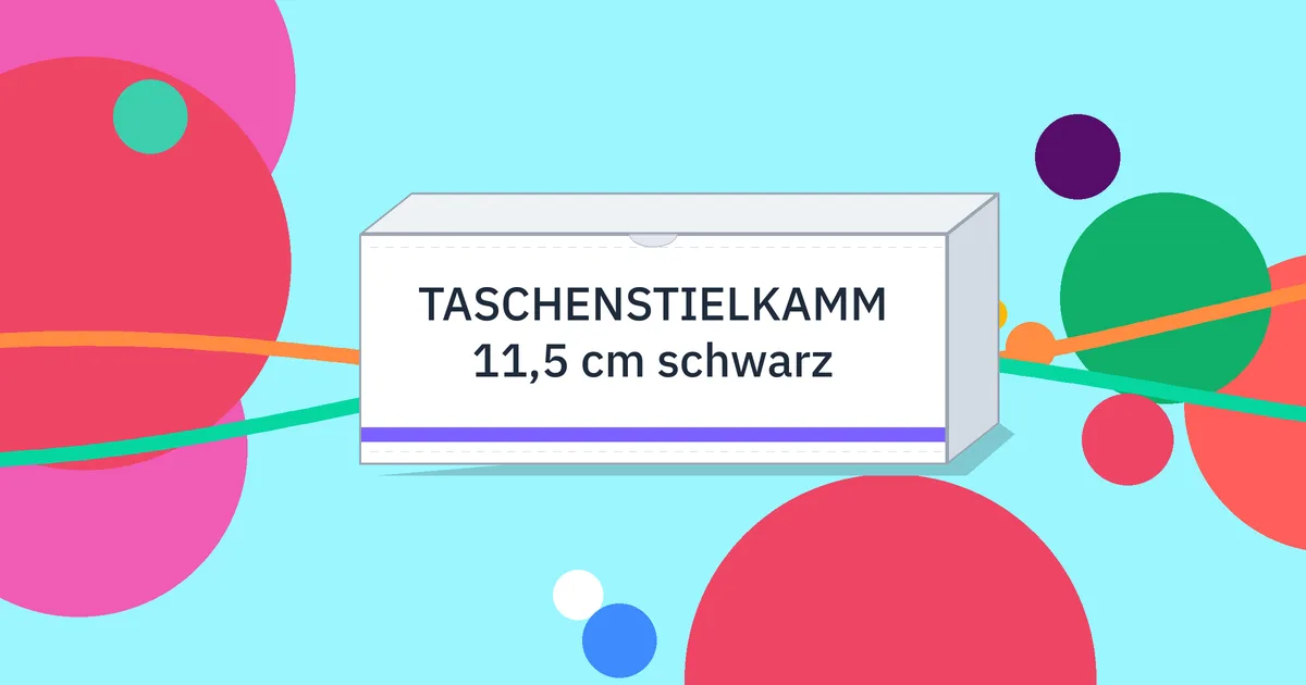 Symbolbild: Packung mit der Aufschrift TASCHENSTIELKAMM 11,5 cm schwarz (PZN 09720865) – Verfügbarkeit und Bezug in Apotheken in Frankfurt am Main