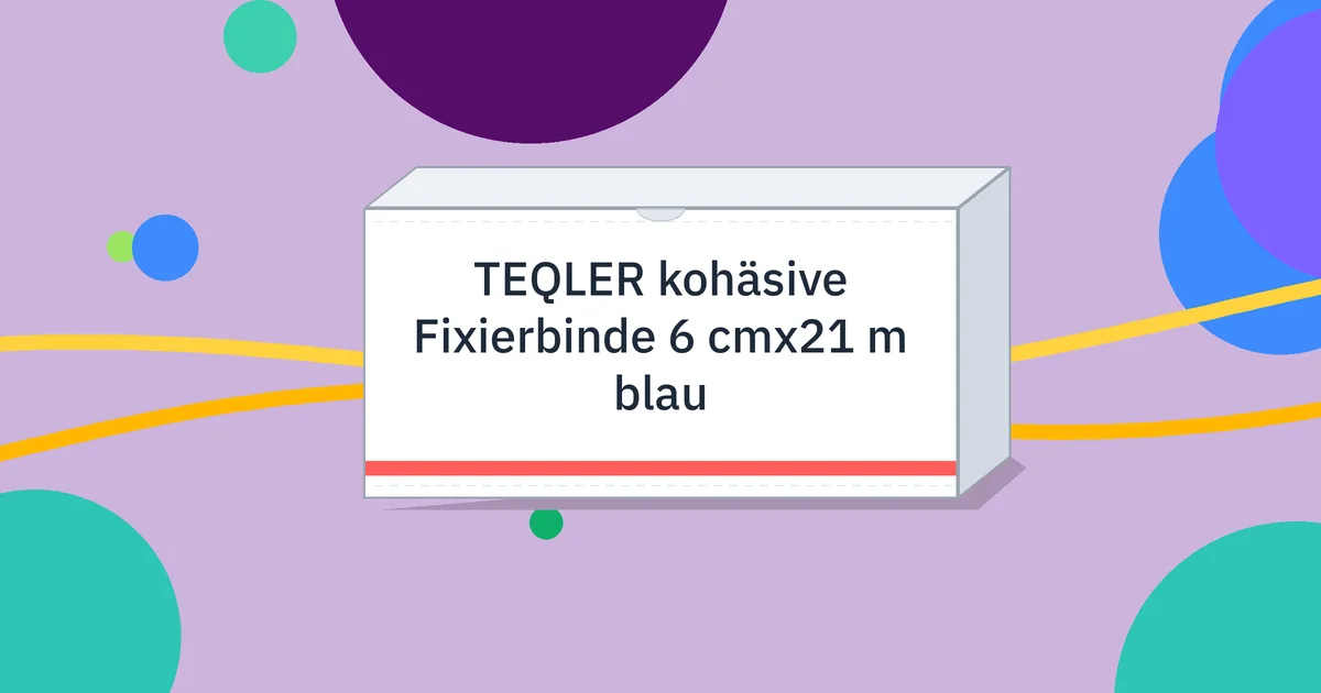 Symbolbild: Packung mit der Aufschrift TEQLER kohäsive Fixierbinde 6 cmx21 m blau (PZN 19209458) – Verfügbarkeit und Bezug in Apotheken in Frankfurt am Main
