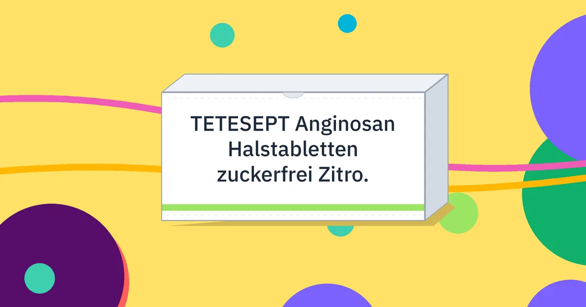 Symbolbild: Packung mit der Aufschrift TETESEPT Anginosan Halstabletten zuckerfrei Zitro. (PZN 11655891) – Verfügbarkeit und Bezug in Apotheken in Frankfurt am Main