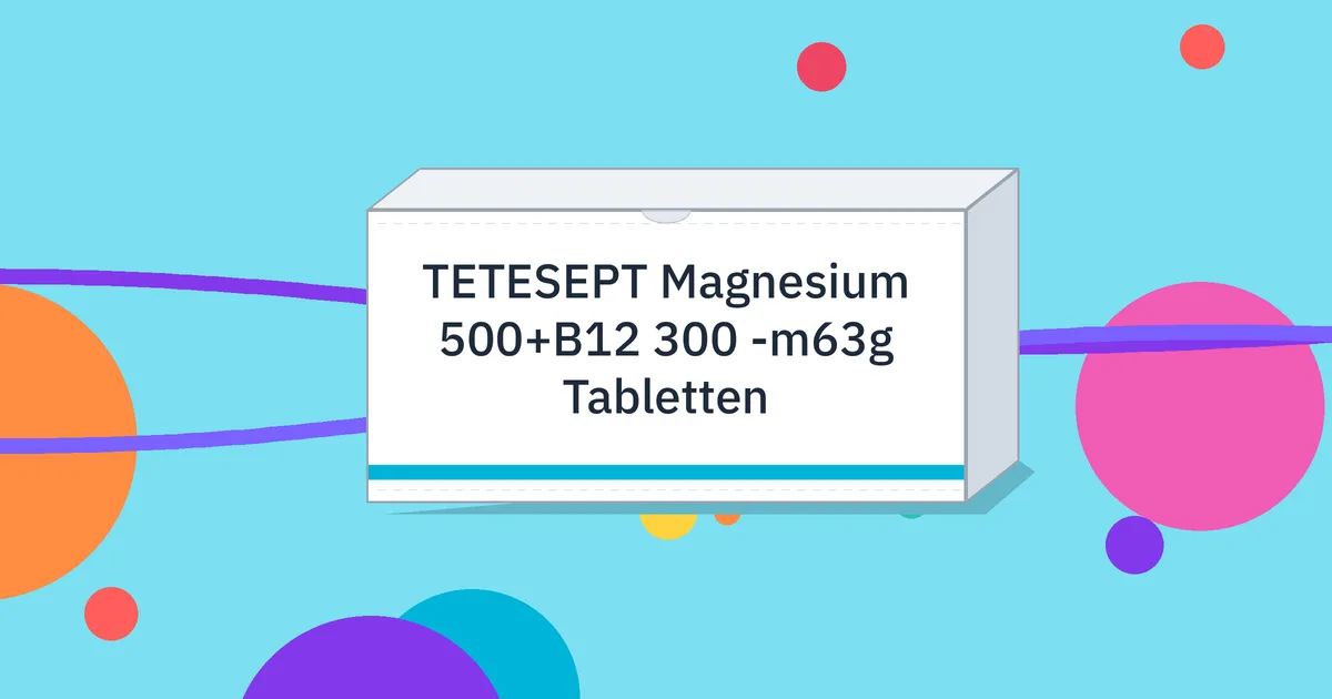 Symbolbild: Packung mit der Aufschrift TETESEPT Magnesium 500+B12 300 -m63g Tabletten (PZN 18201294) – Verfügbarkeit und Bezug in Apotheken in Frankfurt am Main