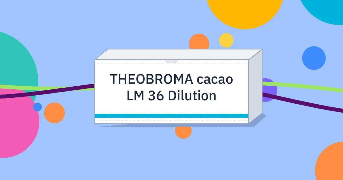 Symbolbild: Packung mit der Aufschrift THEOBROMA cacao LM 36 Dilution (PZN 13219993) – Verfügbarkeit und Bezug in Apotheken in Frankfurt am Main