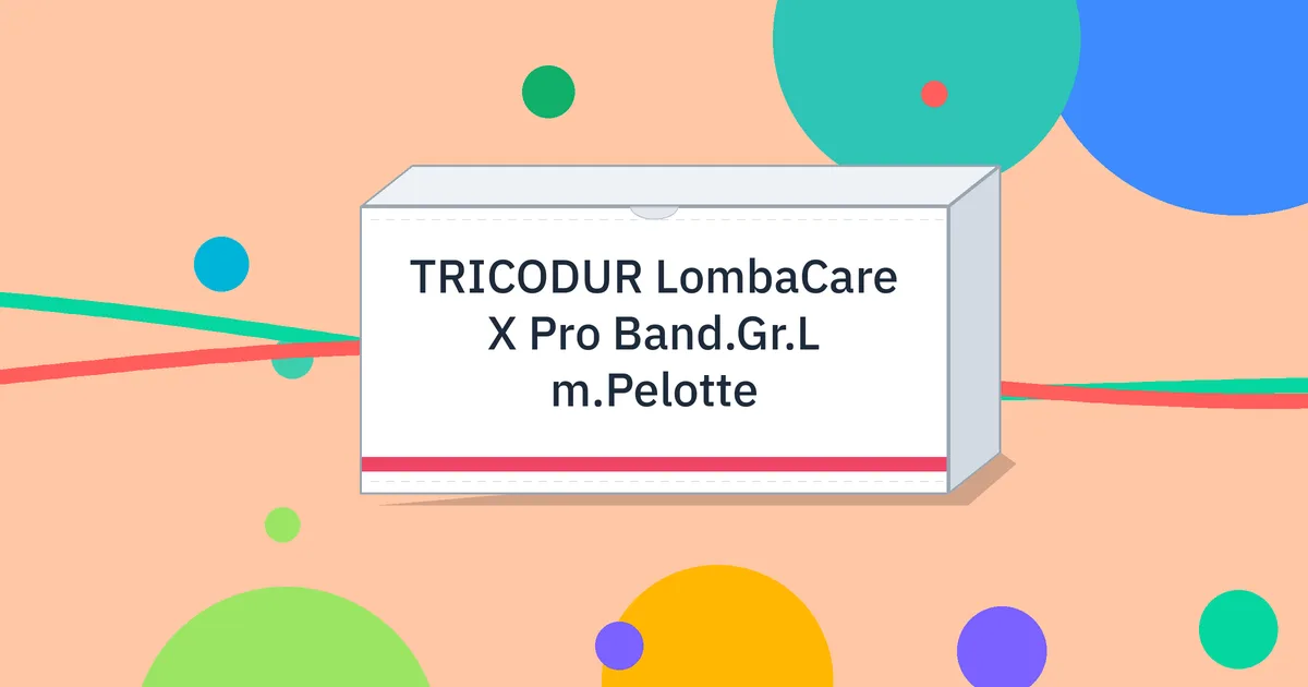 Symbolbild: Packung mit der Aufschrift TRICODUR LombaCare X Pro Band.Gr.L m.Pelotte (PZN 05039426) – Verfügbarkeit und Bezug in Apotheken in Frankfurt am Main