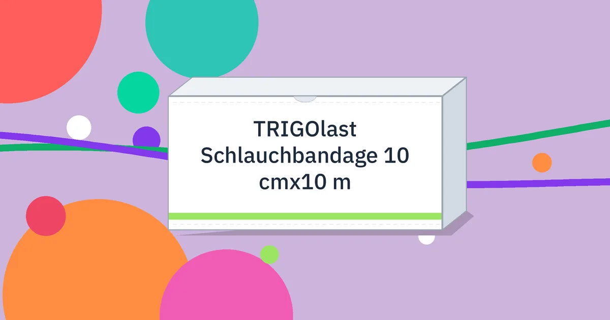 Symbolbild: Packung mit der Aufschrift TRIGOlast Schlauchbandage 10 cmx10 m (PZN 20342553) – Verfügbarkeit und Bezug in Apotheken in Frankfurt am Main