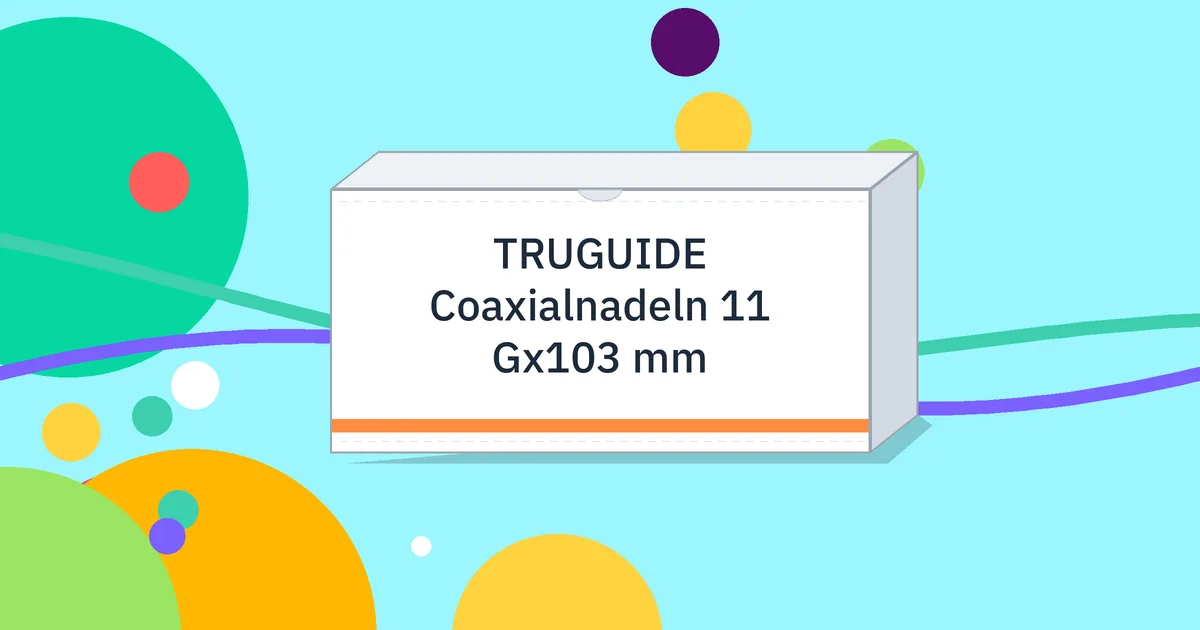 Symbolbild: Packung mit der Aufschrift TRUGUIDE Coaxialnadeln 11 Gx103 mm (PZN 03406033) – Verfügbarkeit und Bezug in Apotheken in Frankfurt am Main