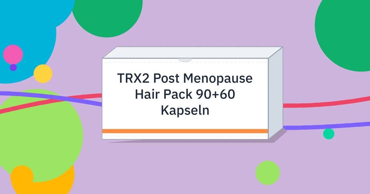 Symbolbild: Packung mit der Aufschrift TRX2 Post Menopause Hair Pack 90+60 Kapseln (PZN 14276326) – Verfügbarkeit und Bezug in Apotheken in Frankfurt am Main