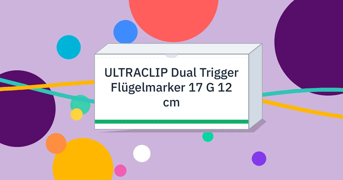 Symbolbild: Packung mit der Aufschrift ULTRACLIP Dual Trigger Flügelmarker 17 G 12 cm (PZN 03565659) – Verfügbarkeit und Bezug in Apotheken in Frankfurt am Main