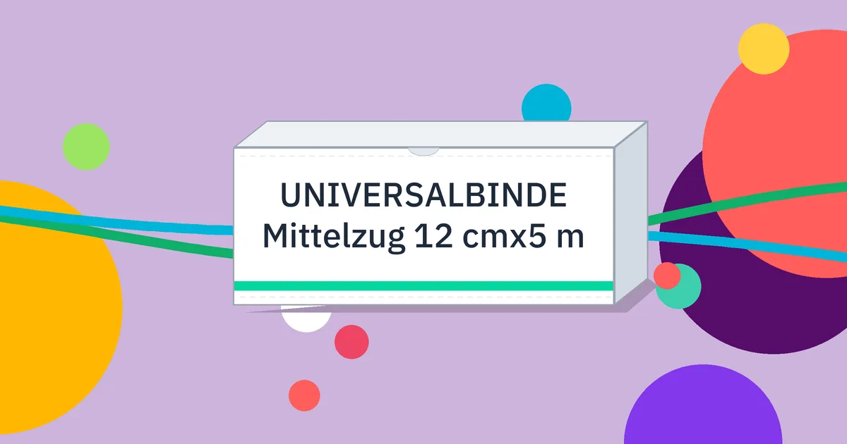 Symbolbild: Packung mit der Aufschrift UNIVERSALBINDE Mittelzug 12 cmx5 m (PZN 11606846) – Verfügbarkeit und Bezug in Apotheken in Frankfurt am Main