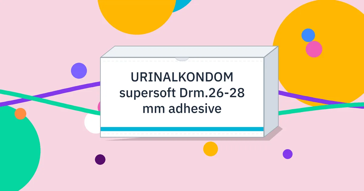 Symbolbild: Packung mit der Aufschrift URINALKONDOM supersoft Drm.26-28 mm adhesive (PZN 18434911) – Verfügbarkeit und Bezug in Apotheken in Frankfurt am Main