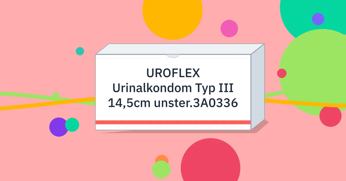 Symbolbild: Packung mit der Aufschrift UROFLEX Urinalkondom Typ III 14,5cm unster.3A0336 (PZN 17414792) – Verfügbarkeit und Bezug in Apotheken in Frankfurt am Main