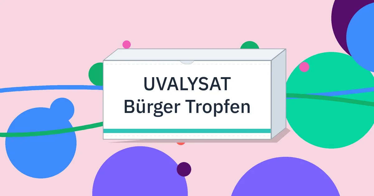 Symbolbild: Packung mit der Aufschrift UVALYSAT Bürger Tropfen (PZN 06715384) – Verfügbarkeit und Bezug in Apotheken in Frankfurt am Main