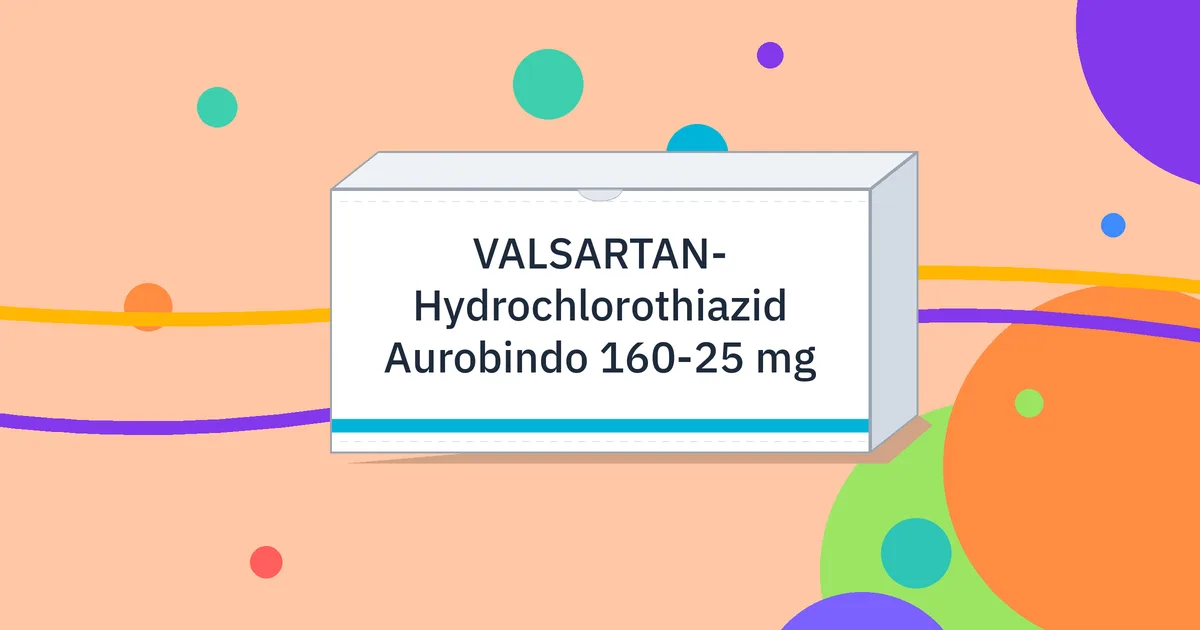 Symbolbild: Packung mit der Aufschrift VALSARTAN-Hydrochlorothiazid Aurobindo 160-25 mg (PZN 18428974) – Verfügbarkeit und Bezug in Apotheken in Frankfurt am Main