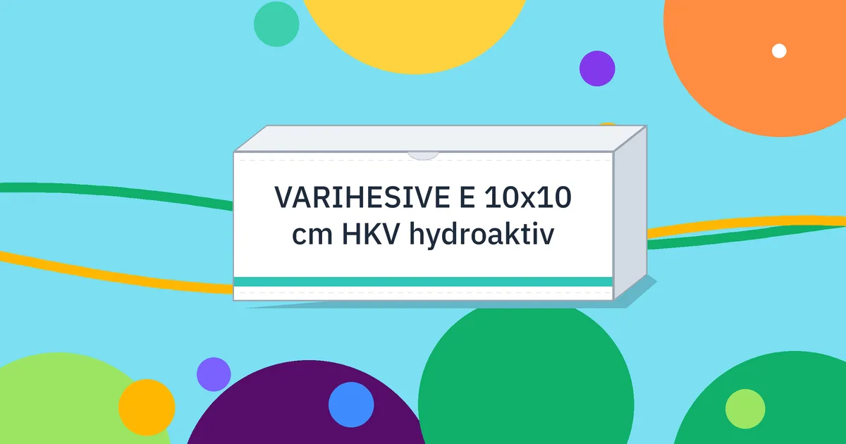 Symbolbild: Packung mit der Aufschrift VARIHESIVE E 10x10 cm HKV hydroaktiv (PZN 07522807) – Verfügbarkeit und Bezug in Apotheken in Frankfurt am Main