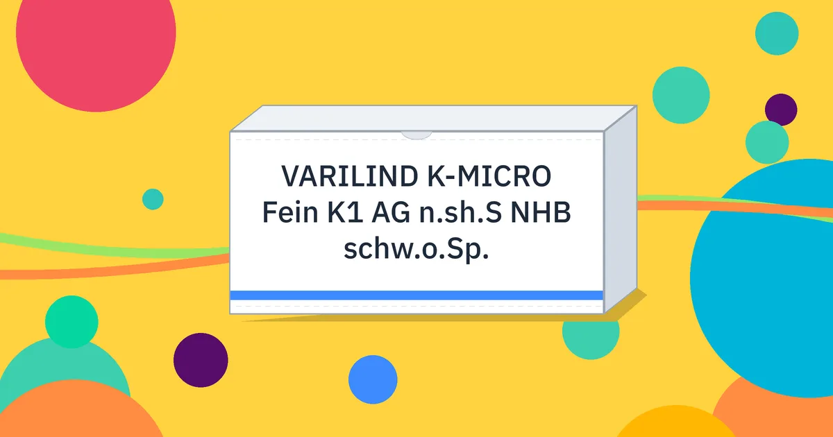 Symbolbild: Packung mit der Aufschrift VARILIND K-MICRO Fein K1 AG n.sh.S NHB schw.o.Sp. (PZN 20618512) – Verfügbarkeit und Bezug in Apotheken in Frankfurt am Main