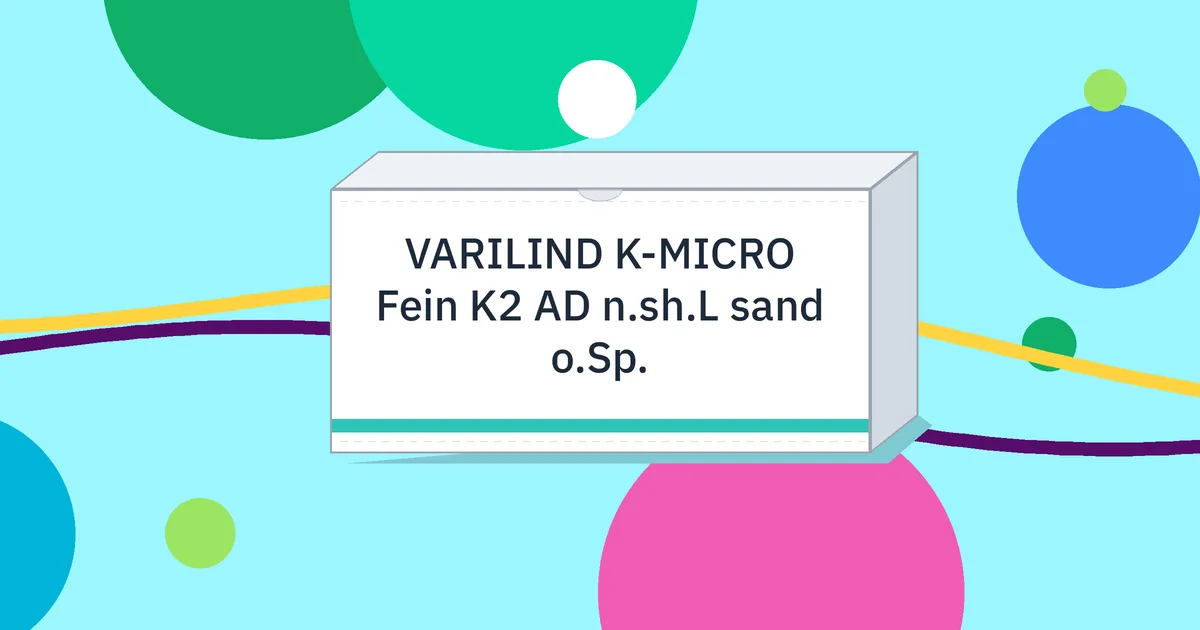Symbolbild: Packung mit der Aufschrift VARILIND K-MICRO Fein K2 AD n.sh.L sand o.Sp. (PZN 20619144) – Verfügbarkeit und Bezug in Apotheken in Frankfurt am Main