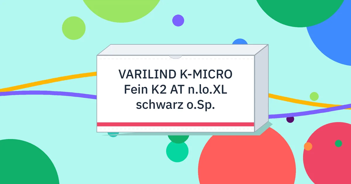 Symbolbild: Packung mit der Aufschrift VARILIND K-MICRO Fein K2 AT n.lo.XL schwarz o.Sp. (PZN 20553907) – Verfügbarkeit und Bezug in Apotheken in Frankfurt am Main
