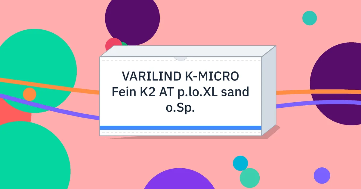 Symbolbild: Packung mit der Aufschrift VARILIND K-MICRO Fein K2 AT p.lo.XL sand o.Sp. (PZN 20618340) – Verfügbarkeit und Bezug in Apotheken in Frankfurt am Main