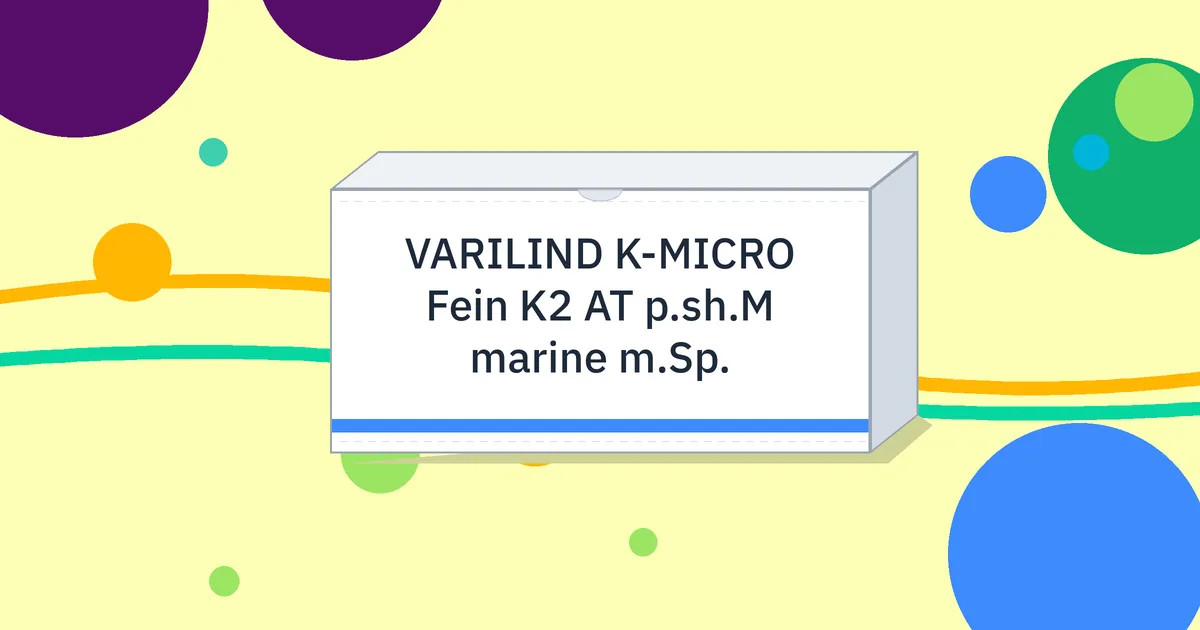 Symbolbild: Packung mit der Aufschrift VARILIND K-MICRO Fein K2 AT p.sh.M marine m.Sp. (PZN 20553416) – Verfügbarkeit und Bezug in Apotheken in Frankfurt am Main