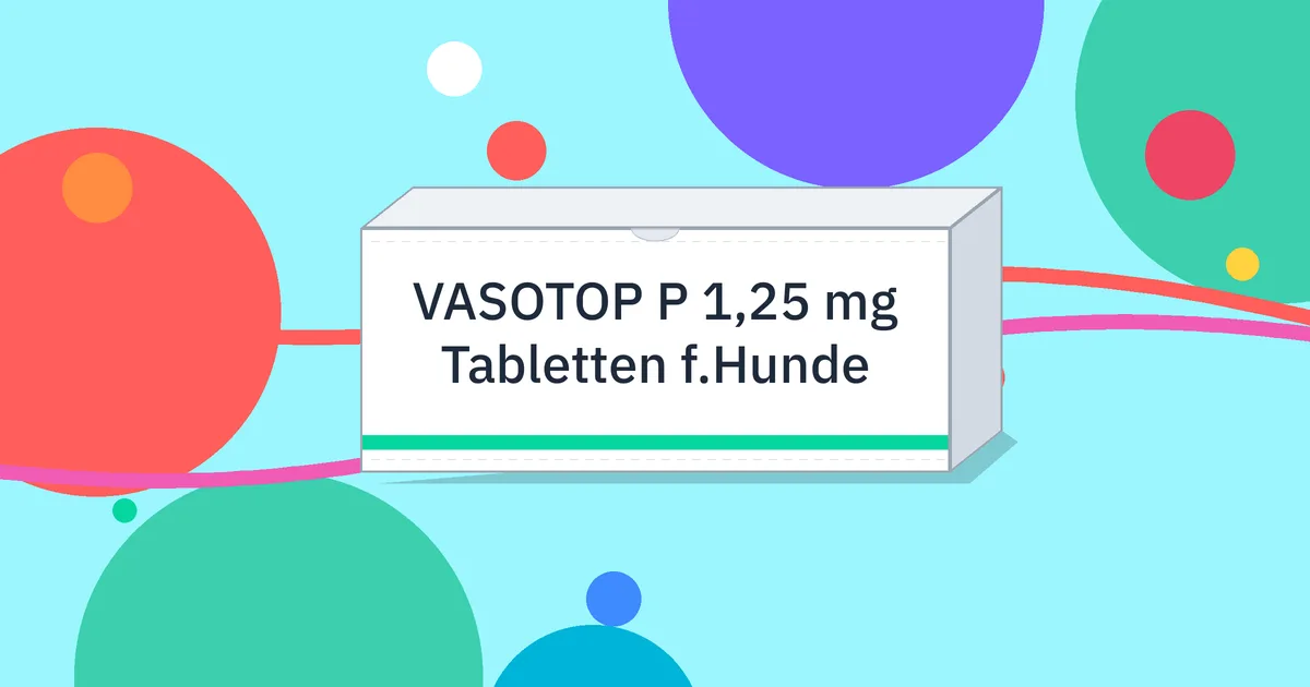 Symbolbild: Packung mit der Aufschrift VASOTOP P 1,25 mg Tabletten f.Hunde (PZN 02556919) – Verfügbarkeit und Bezug in Apotheken in Frankfurt am Main