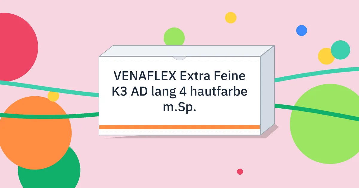 Symbolbild: Packung mit der Aufschrift VENAFLEX Extra Feine K3 AD lang 4 hautfarbe m.Sp. (PZN 18307584) – Verfügbarkeit und Bezug in Apotheken in Frankfurt am Main