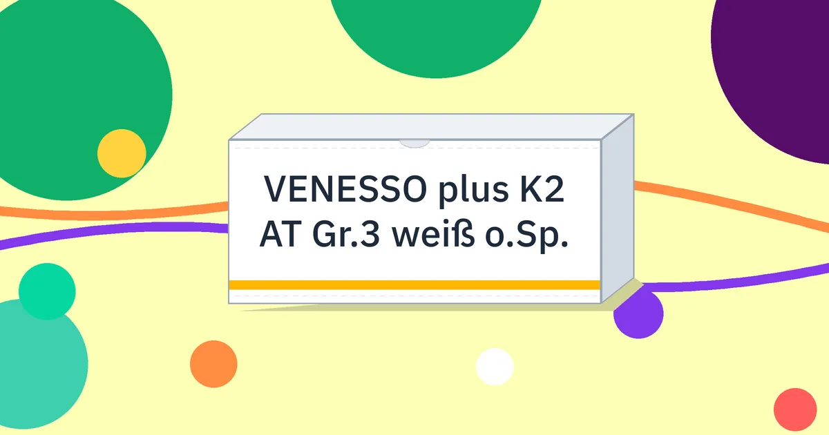 Symbolbild: Packung mit der Aufschrift VENESSO plus K2 AT Gr.3 weiß o.Sp. (PZN 03289662) – Verfügbarkeit und Bezug in Apotheken in Frankfurt am Main
