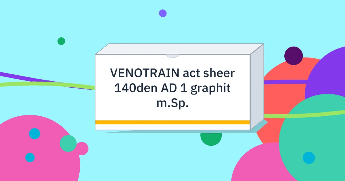 Symbolbild: Packung mit der Aufschrift VENOTRAIN act sheer 140den AD 1 graphit m.Sp. (PZN 16209156) – Verfügbarkeit und Bezug in Apotheken in Frankfurt am Main
