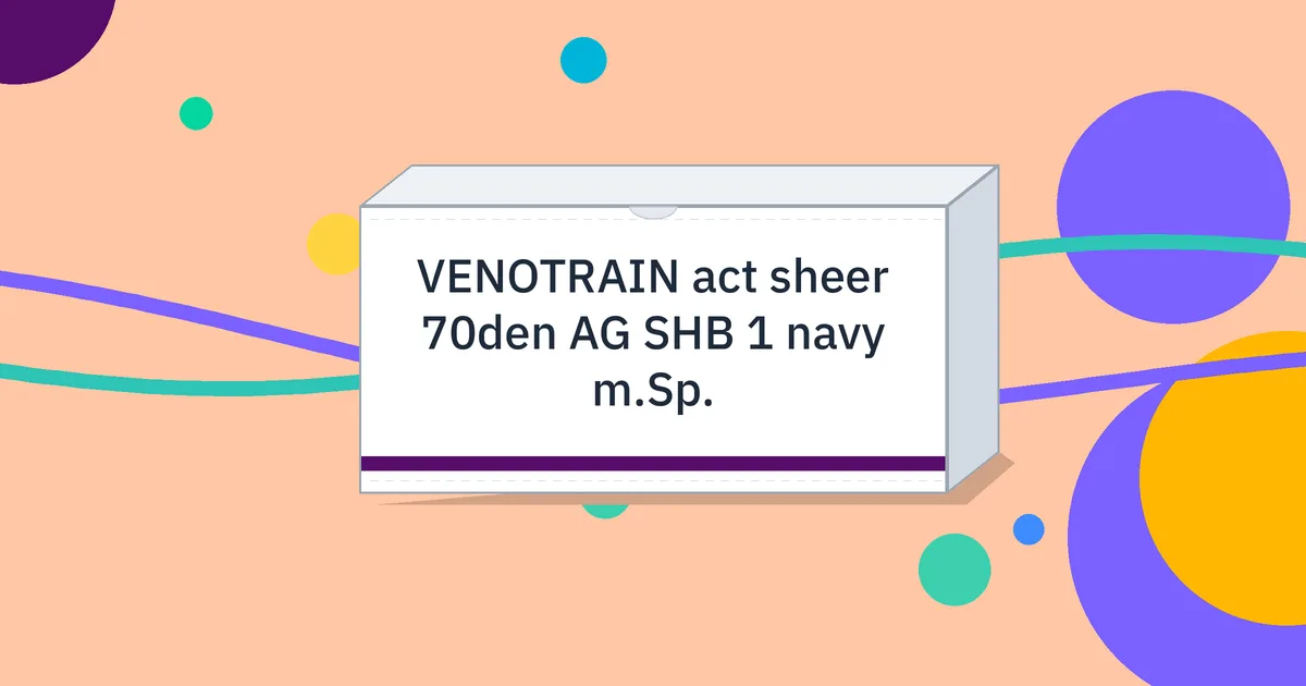 Symbolbild: Packung mit der Aufschrift VENOTRAIN act sheer 70den AG SHB 1 navy m.Sp. (PZN 16207890) – Verfügbarkeit und Bezug in Apotheken in Frankfurt am Main