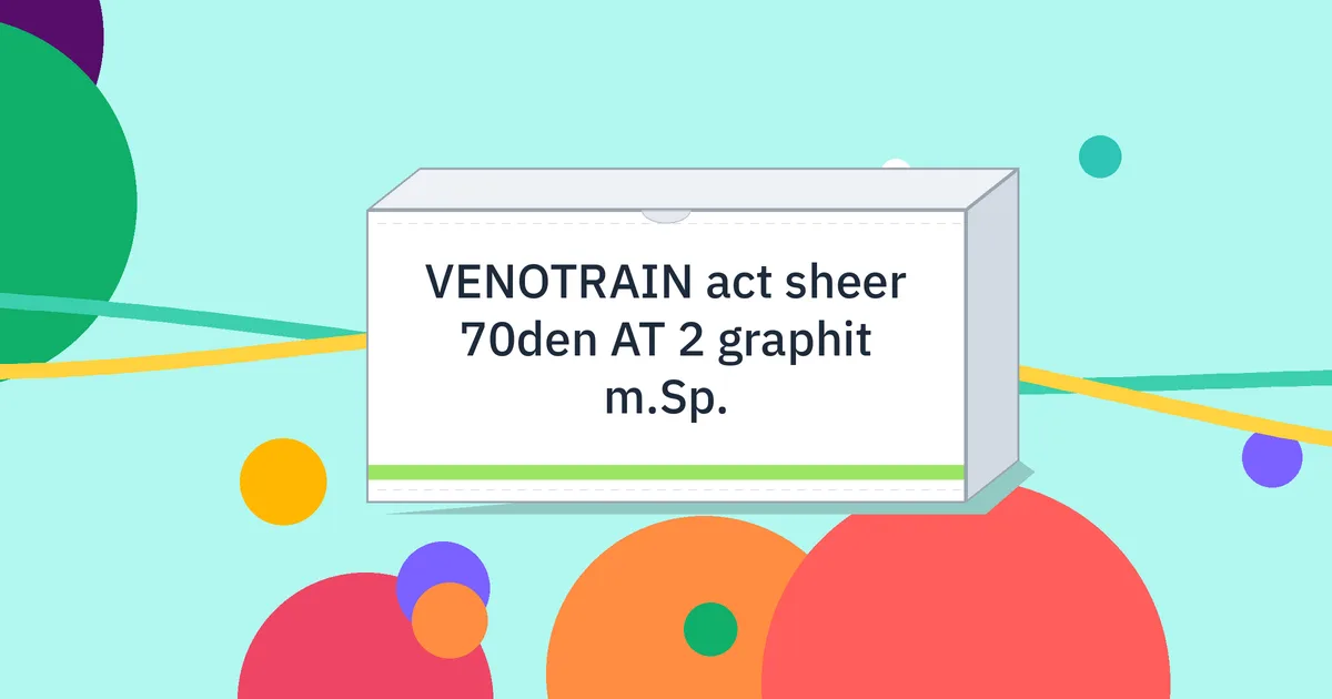 Symbolbild: Packung mit der Aufschrift VENOTRAIN act sheer 70den AT 2 graphit m.Sp. (PZN 16206784) – Verfügbarkeit und Bezug in Apotheken in Frankfurt am Main