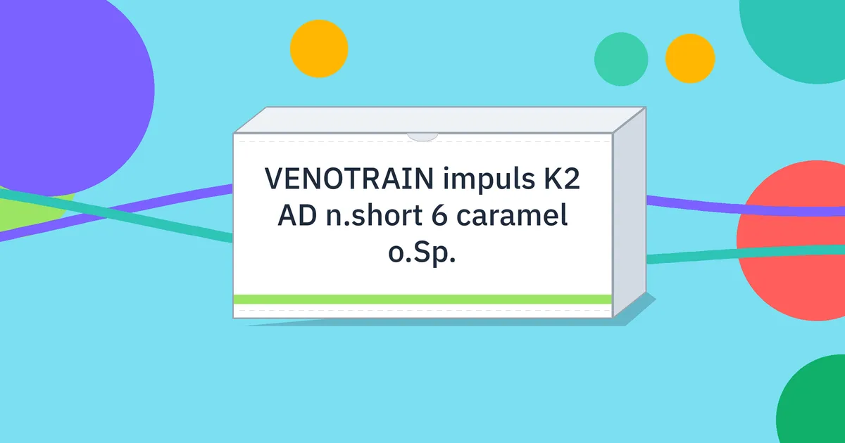 Symbolbild: Packung mit der Aufschrift VENOTRAIN impuls K2 AD n.short 6 caramel o.Sp. (PZN 08425733) – Verfügbarkeit und Bezug in Apotheken in Frankfurt am Main