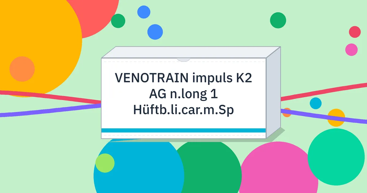 Symbolbild: Packung mit der Aufschrift VENOTRAIN impuls K2 AG n.long 1 Hüftb.li.car.m.Sp (PZN 10294439) – Verfügbarkeit und Bezug in Apotheken in Frankfurt am Main