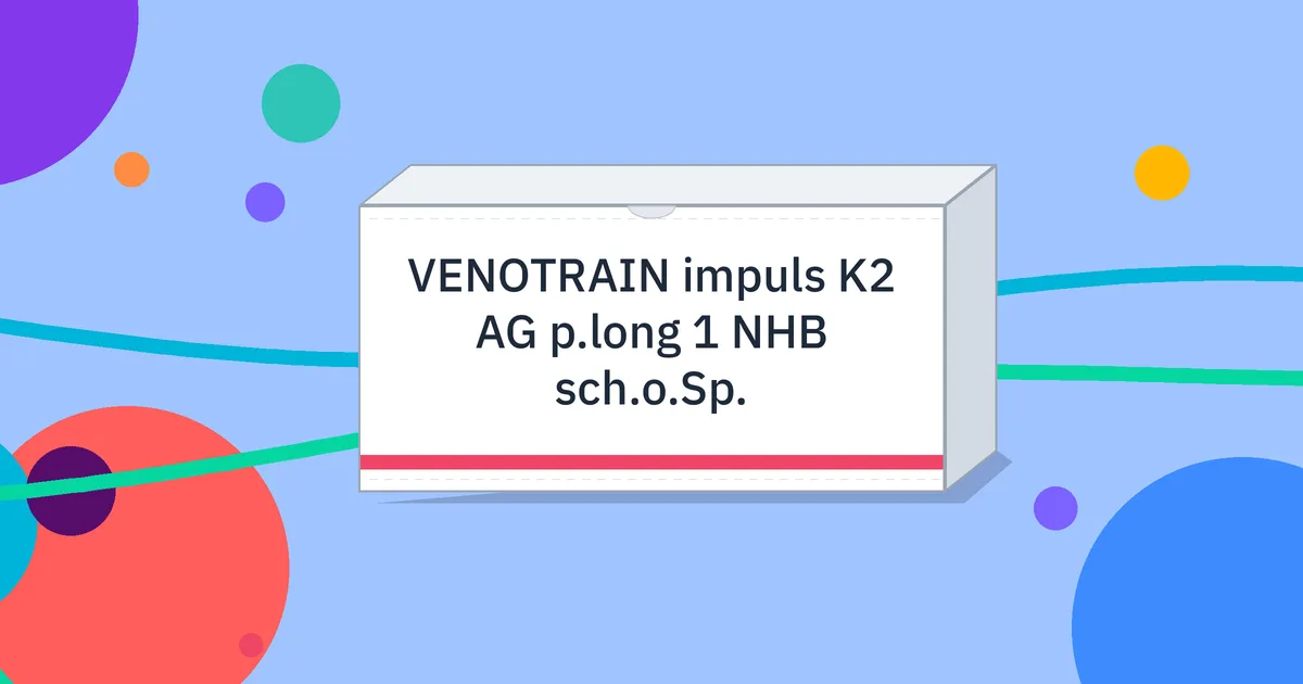 Symbolbild: Packung mit der Aufschrift VENOTRAIN impuls K2 AG p.long 1 NHB sch.o.Sp. (PZN 00520610) – Verfügbarkeit und Bezug in Apotheken in Frankfurt am Main