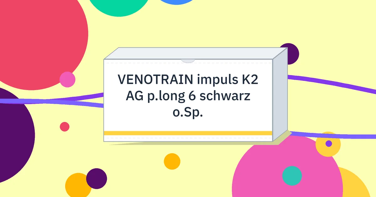Symbolbild: Packung mit der Aufschrift VENOTRAIN impuls K2 AG p.long 6 schwarz o.Sp. (PZN 00496432) – Verfügbarkeit und Bezug in Apotheken in Frankfurt am Main