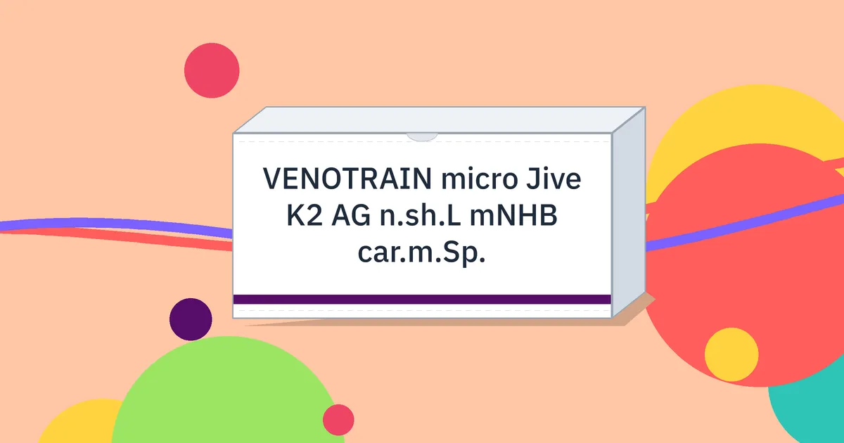 Symbolbild: Packung mit der Aufschrift VENOTRAIN micro Jive K2 AG n.sh.L mNHB car.m.Sp. (PZN 17758824) – Verfügbarkeit und Bezug in Apotheken in Frankfurt am Main