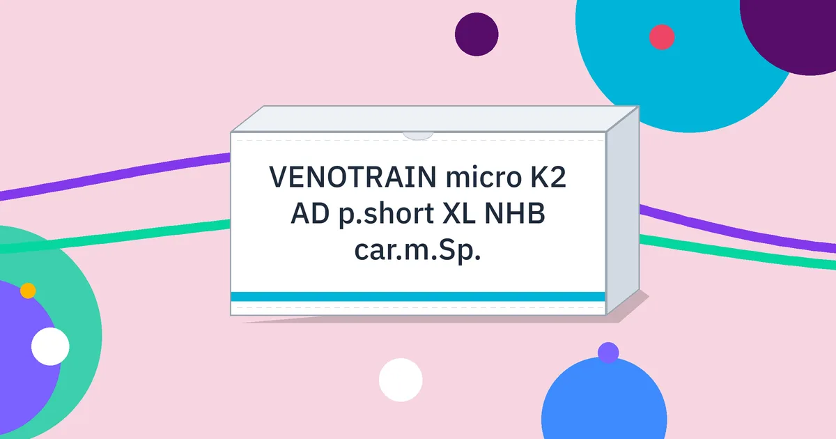 Symbolbild: Packung mit der Aufschrift VENOTRAIN micro K2 AD p.short XL NHB car.m.Sp. (PZN 09387561) – Verfügbarkeit und Bezug in Apotheken in Frankfurt am Main