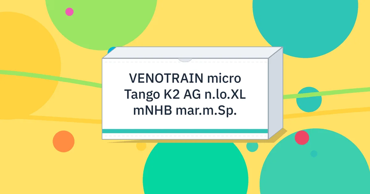 Symbolbild: Packung mit der Aufschrift VENOTRAIN micro Tango K2 AG n.lo.XL mNHB mar.m.Sp. (PZN 17761631) – Verfügbarkeit und Bezug in Apotheken in Frankfurt am Main