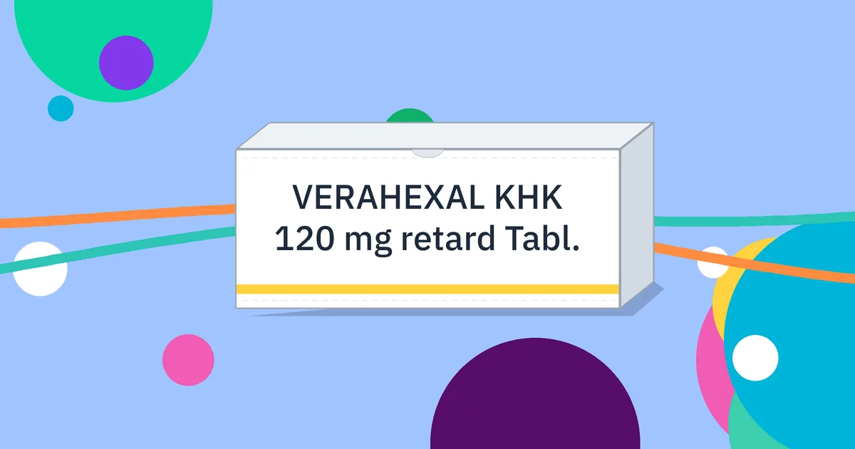 Symbolbild: Packung mit der Aufschrift VERAHEXAL KHK 120 mg retard Tabl. (PZN 04897553) – Verfügbarkeit und Bezug in Apotheken in Frankfurt am Main