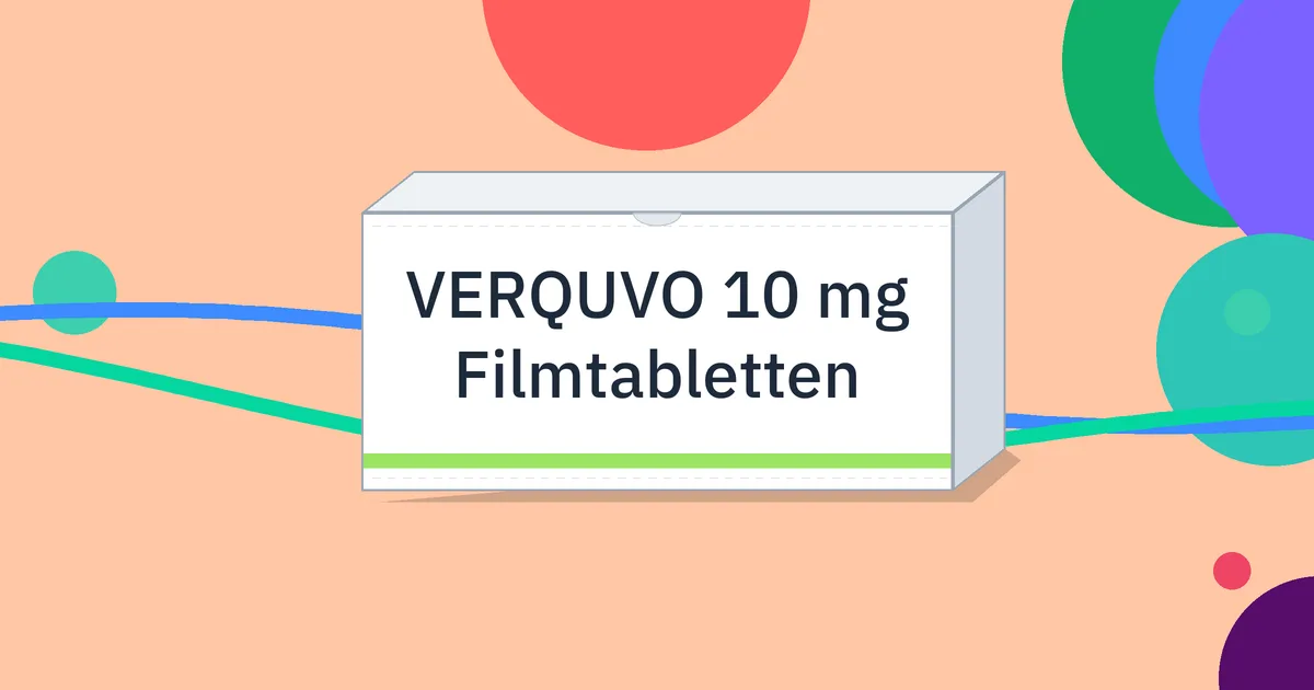 Symbolbild: Packung mit der Aufschrift VERQUVO 10 mg Filmtabletten (PZN 16771946) – Verfügbarkeit und Bezug in Apotheken in Frankfurt am Main
