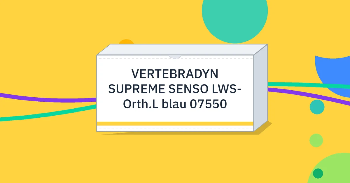 Symbolbild: Packung mit der Aufschrift VERTEBRADYN SUPREME SENSO LWS-Orth.L blau 07550 (PZN 16931195) – Verfügbarkeit und Bezug in Apotheken in Frankfurt am Main