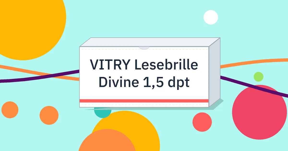 Symbolbild: Packung mit der Aufschrift VITRY Lesebrille Divine 1,5 dpt (PZN 19106296) – Verfügbarkeit und Bezug in Apotheken in Frankfurt am Main