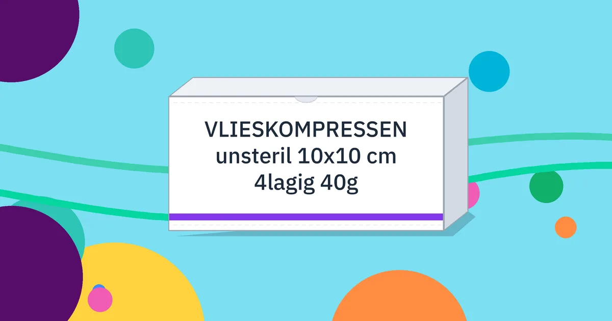 Symbolbild: Packung mit der Aufschrift VLIESKOMPRESSEN unsteril 10x10 cm 4lagig 40g (PZN 09474596) – Verfügbarkeit und Bezug in Apotheken in Frankfurt am Main