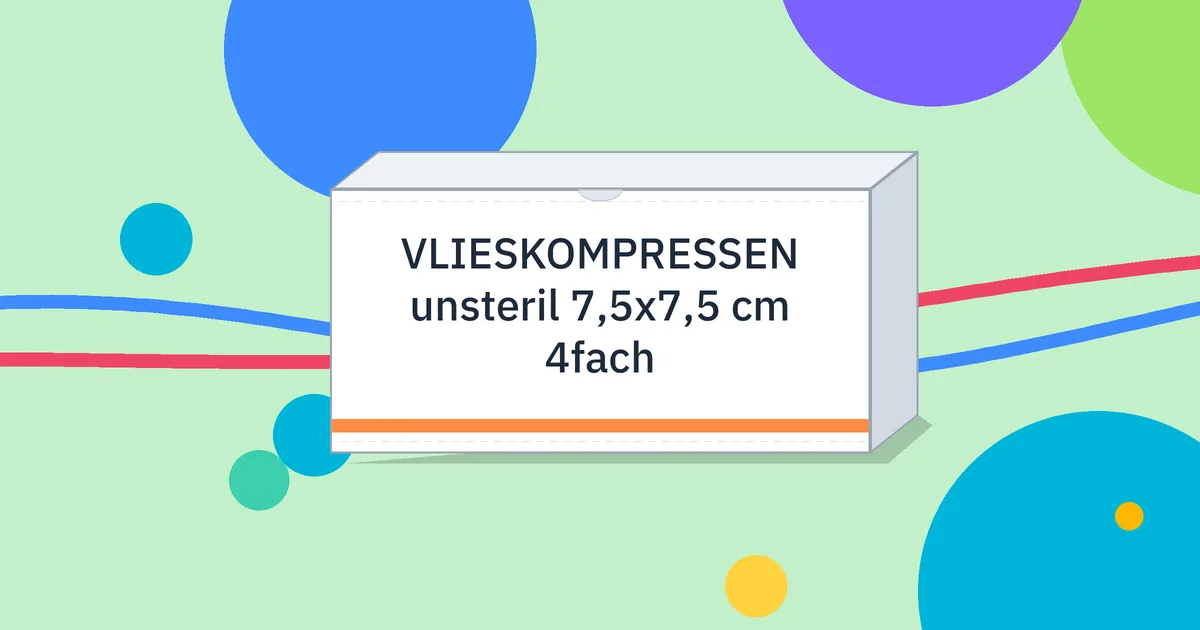 Symbolbild: Packung mit der Aufschrift VLIESKOMPRESSEN unsteril 7,5x7,5 cm 4fach (PZN 02249235) – Verfügbarkeit und Bezug in Apotheken in Frankfurt am Main