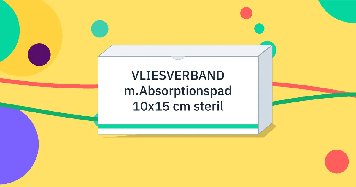 Symbolbild: Packung mit der Aufschrift VLIESVERBAND m.Absorptionspad 10x15 cm steril (PZN 19508793) – Verfügbarkeit und Bezug in Apotheken in Frankfurt am Main