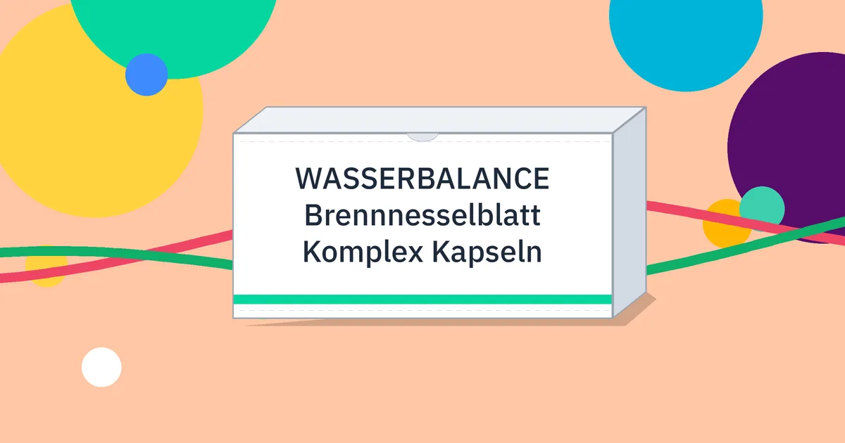 Symbolbild: Packung mit der Aufschrift WASSERBALANCE Brennnesselblatt Komplex Kapseln (PZN 17375402) – Verfügbarkeit und Bezug in Apotheken in Frankfurt am Main