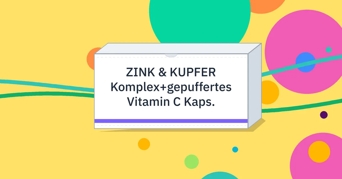 Symbolbild: Packung mit der Aufschrift ZINK & KUPFER Komplex+gepuffertes Vitamin C Kaps. (PZN 19690088) – Verfügbarkeit und Bezug in Apotheken in Frankfurt am Main