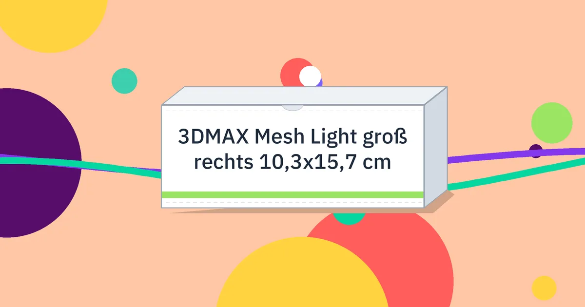 Symbolbild: Packung mit der Aufschrift 3DMAX Mesh Light groß rechts 10,3x15,7 cm (PZN 06110988) – Verfügbarkeit und Bezug in Apotheken in Frankfurt am Main
