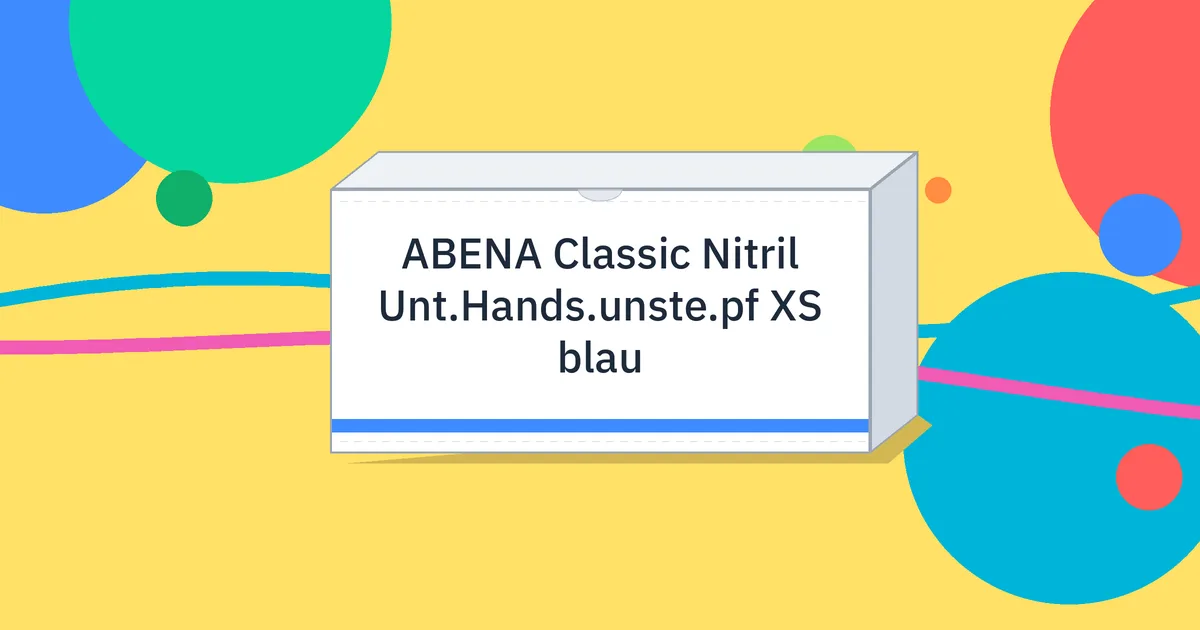 Symbolbild: Packung mit der Aufschrift ABENA Classic Nitril Unt.Hands.unste.pf XS blau (PZN 12519718) – Verfügbarkeit und Bezug in Apotheken in Frankfurt am Main
