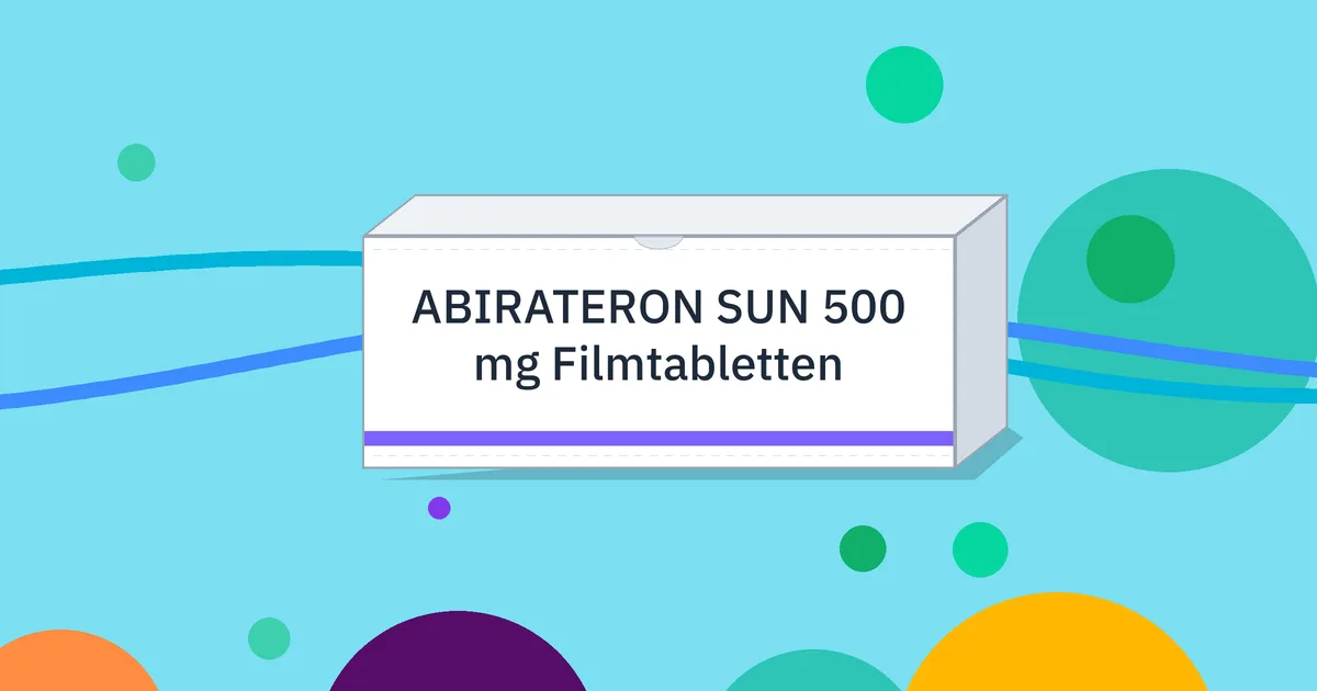 Symbolbild: Packung mit der Aufschrift ABIRATERON SUN 500 mg Filmtabletten (PZN 18098353) – Verfügbarkeit und Bezug in Apotheken in Frankfurt am Main
