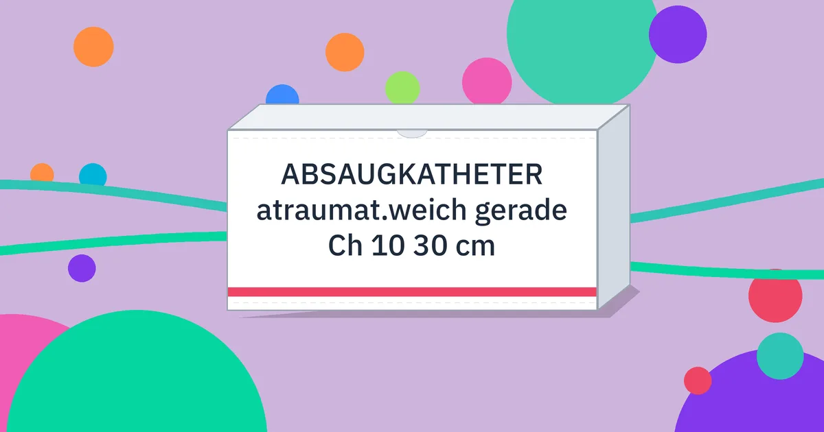 Symbolbild: Packung mit der Aufschrift ABSAUGKATHETER atraumat.weich gerade Ch 10 30 cm (PZN 09916367) – Verfügbarkeit und Bezug in Apotheken in Frankfurt am Main